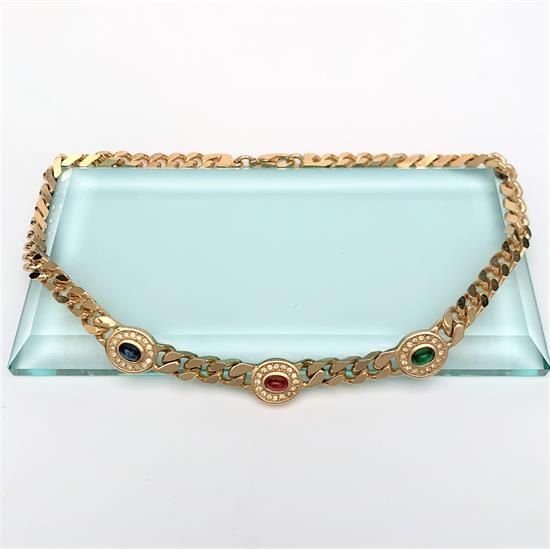 The Silver Queen. Vintage Christian Dior Gripoix Faux Sapphire, Emerald & Ruby Cabochon Necklace ...