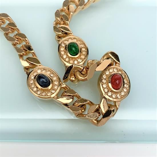 The Silver Queen. Vintage Christian Dior Gripoix Faux Sapphire, Emerald & Ruby Cabochon Necklace ...