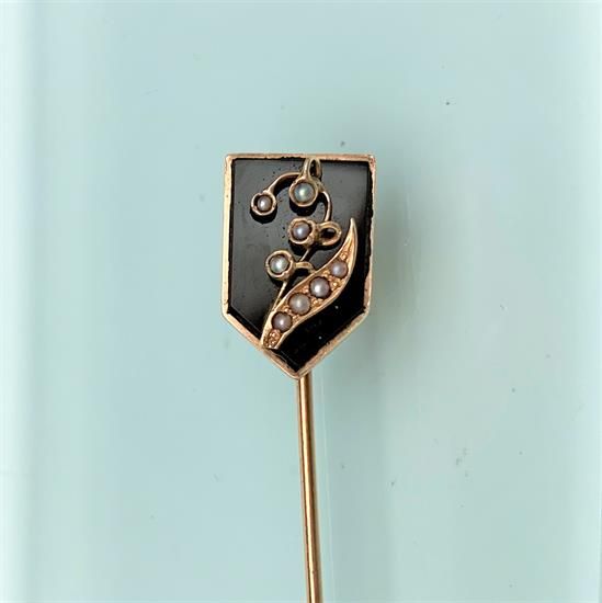 The Silver Queen. Victorian Era 10K, Jet & Seed Pearl Mourning Stick ...