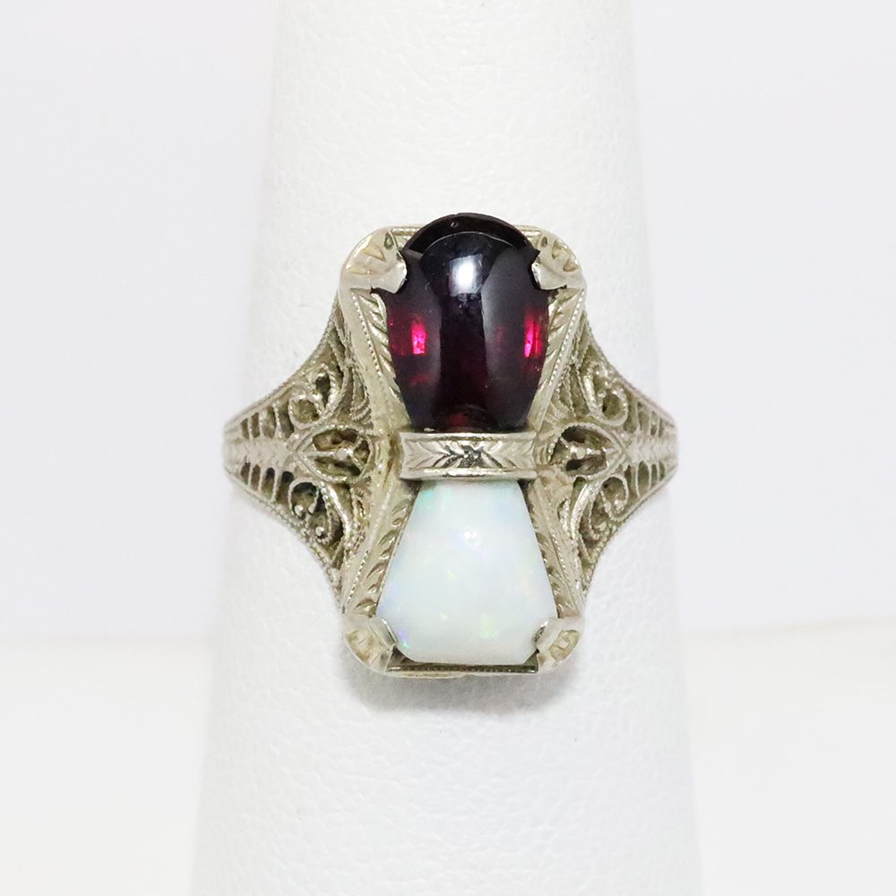 The Silver Queen | Antique Art Deco 14k White Gold Filigree, Garnet ...
