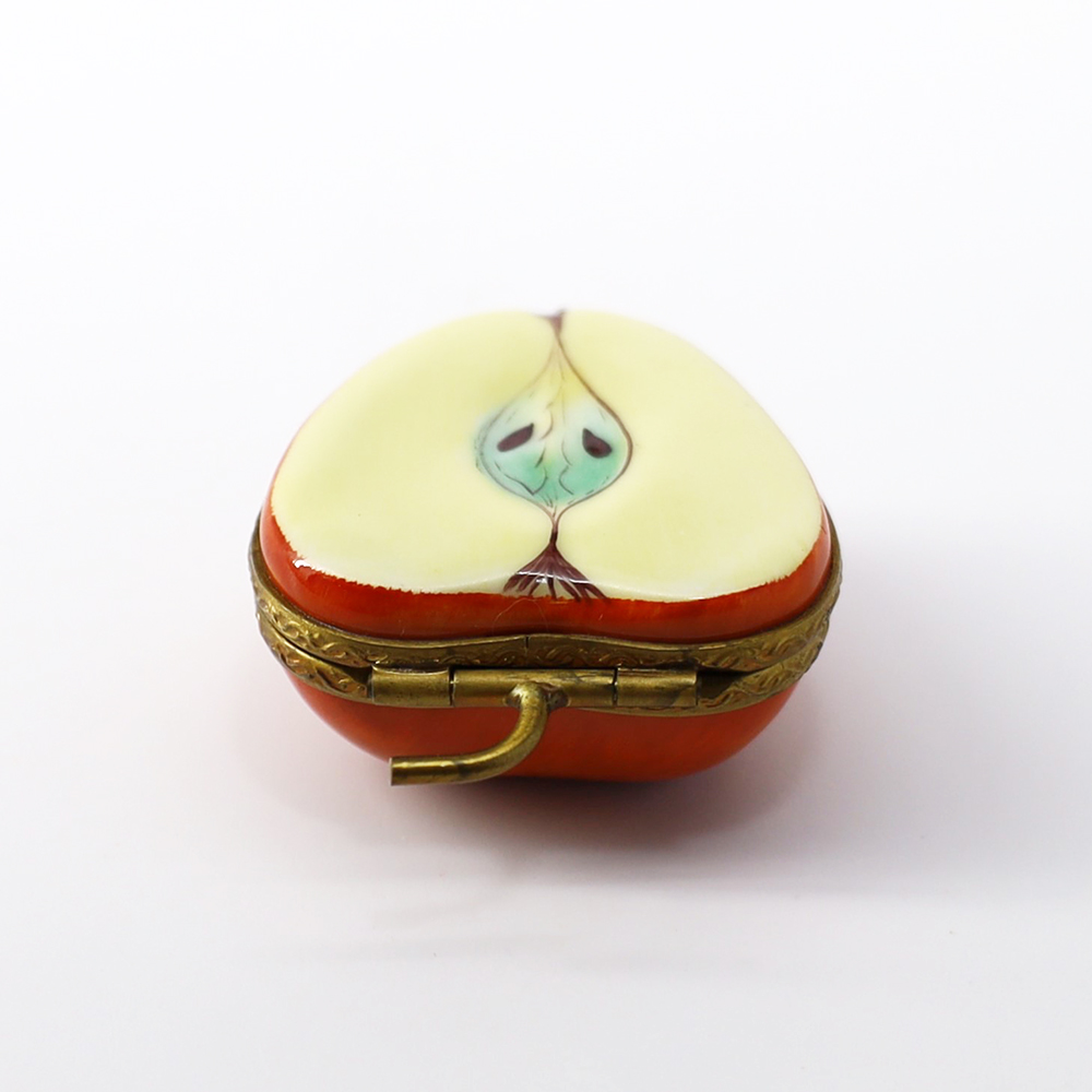 The Silver Queen. Limoges, France Porcelain Red Apple Half Trinket Box ...