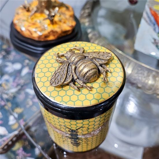 The Silver Queen | Ceramic Honeycomb & Bee Box with Bronze Bee on Lid