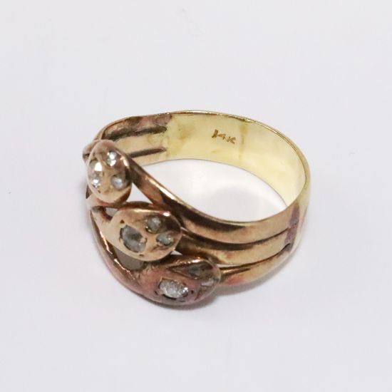 The Silver Queen | Antique 14k Gold & Old Cut Diamond Triple Snake Ring