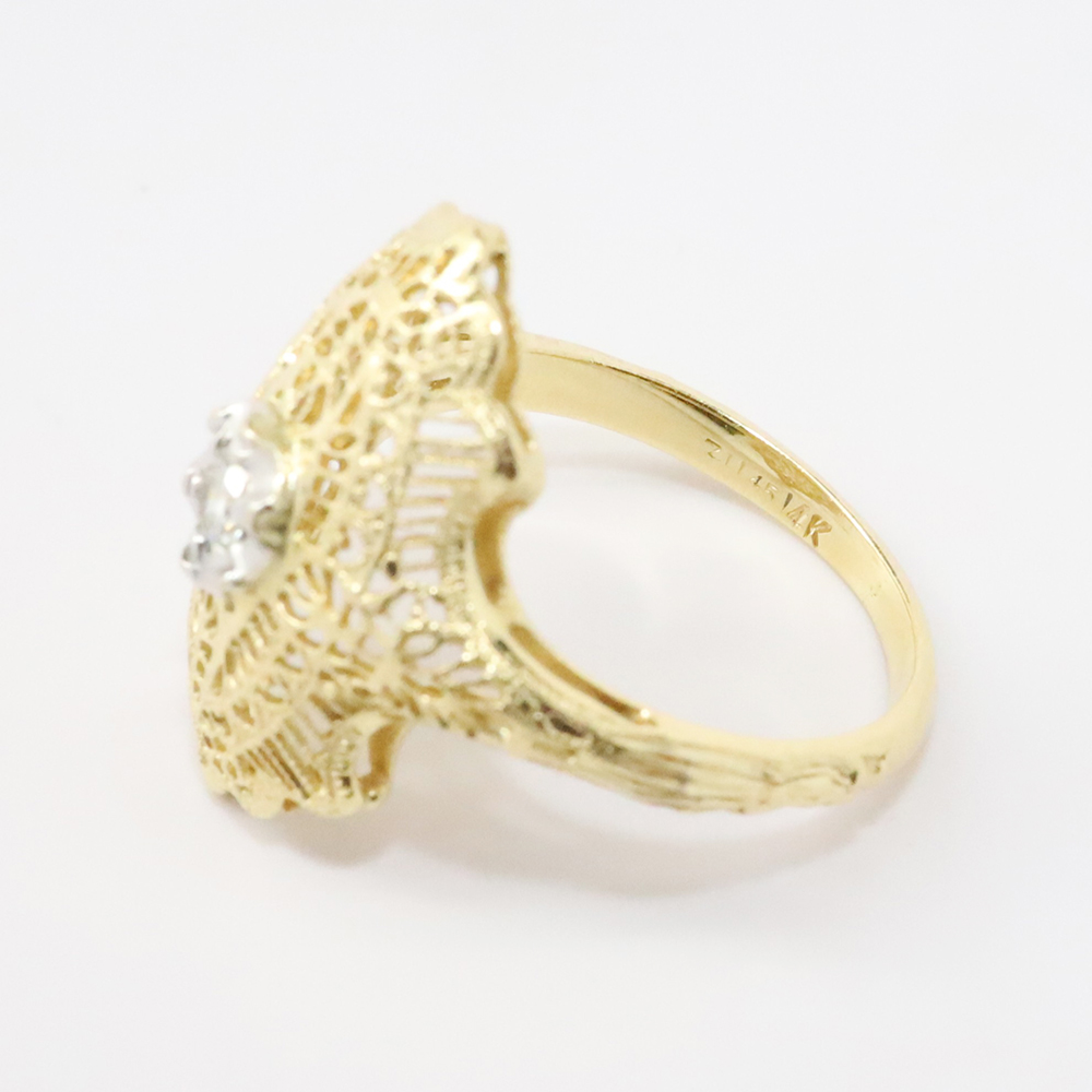 The Silver Queen | Antique Edwardian 14k Yellow Gold Filigree Ring with ...