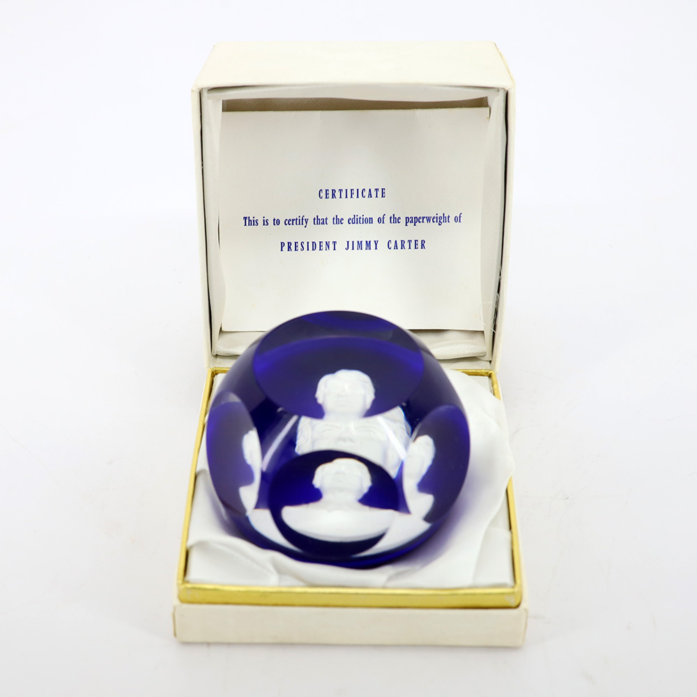 The Silver Queen | 1976 Cobalt Blue Jimmy Carter Sulfide Paperweight by ...